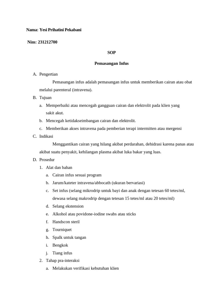 Prosedur Pemasangan Infus Medis | PDF