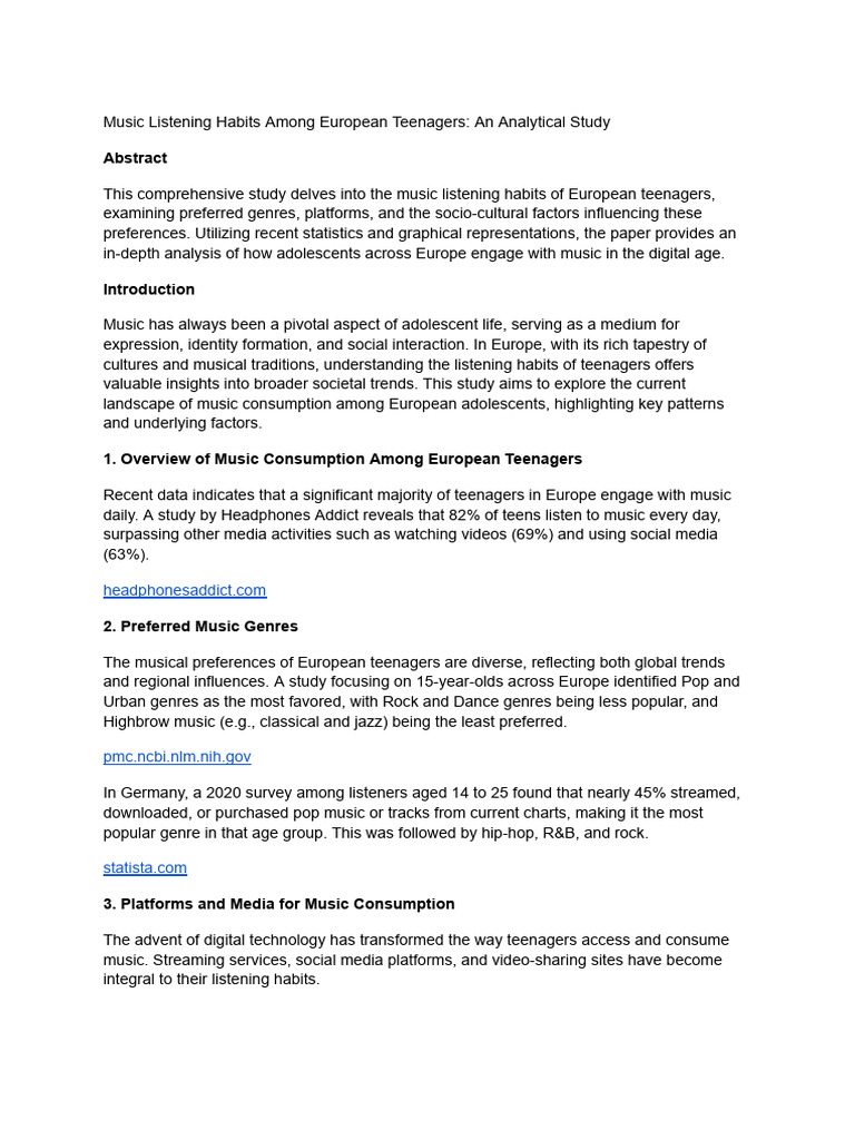 European Teens' Music Preferences | PDF | Adolescence | Pop Music