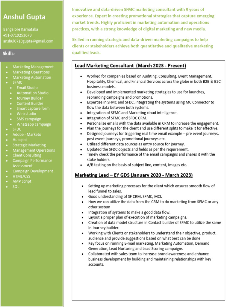 Anshul Gupta - Marketing - RESUME | PDF | Marketing | Customer Relationship Management