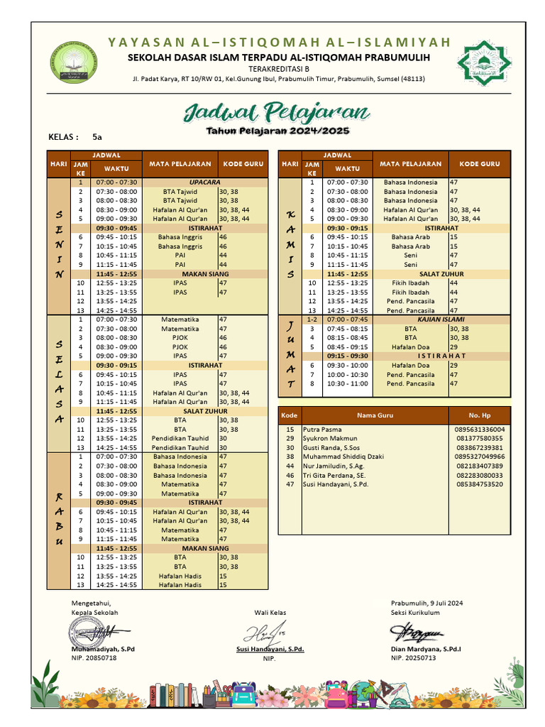 JADWAL PELAJARAN 2024-20255a | PDF