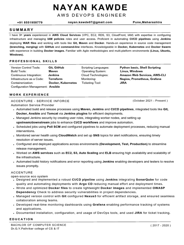 Nayan Kawde - CV | PDF | Amazon Web Services | Version Control