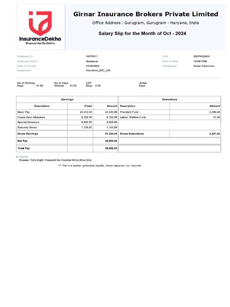 Payslip Oct 2024 | PDF