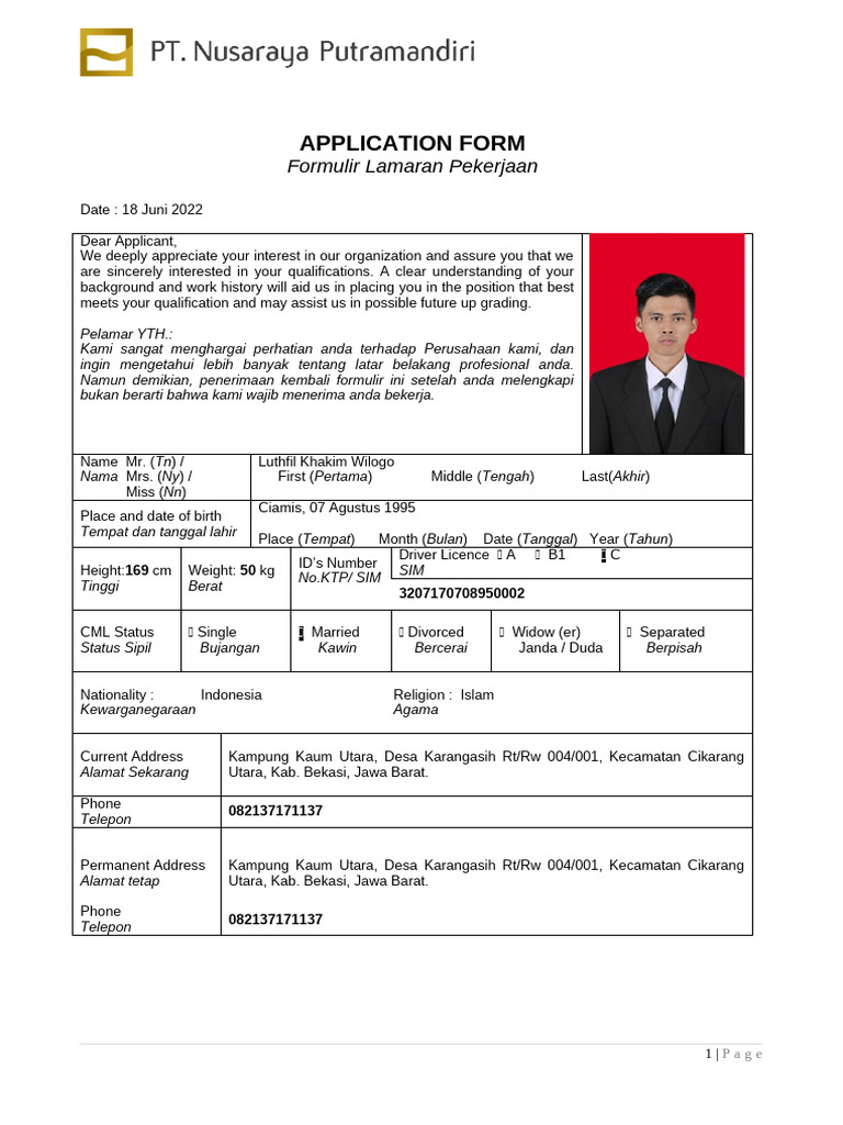 Application Form PT. NPM-Rev.02 | PDF