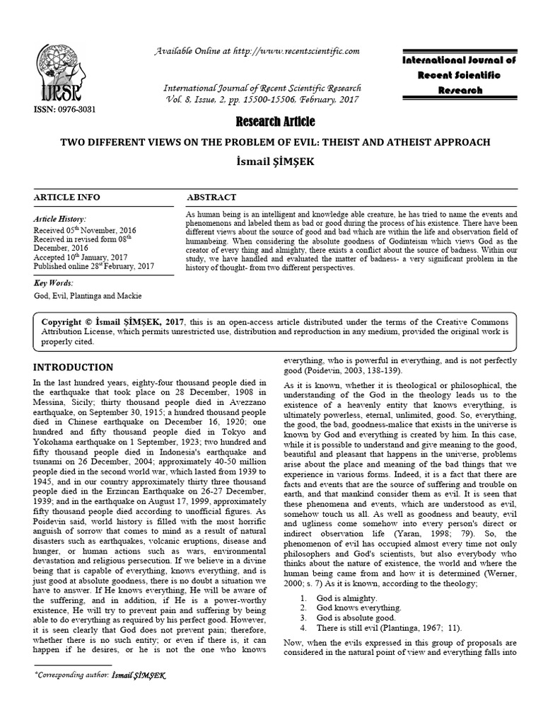 Two Different Views On The Problem of Evil Theist and Atheist Approach ...