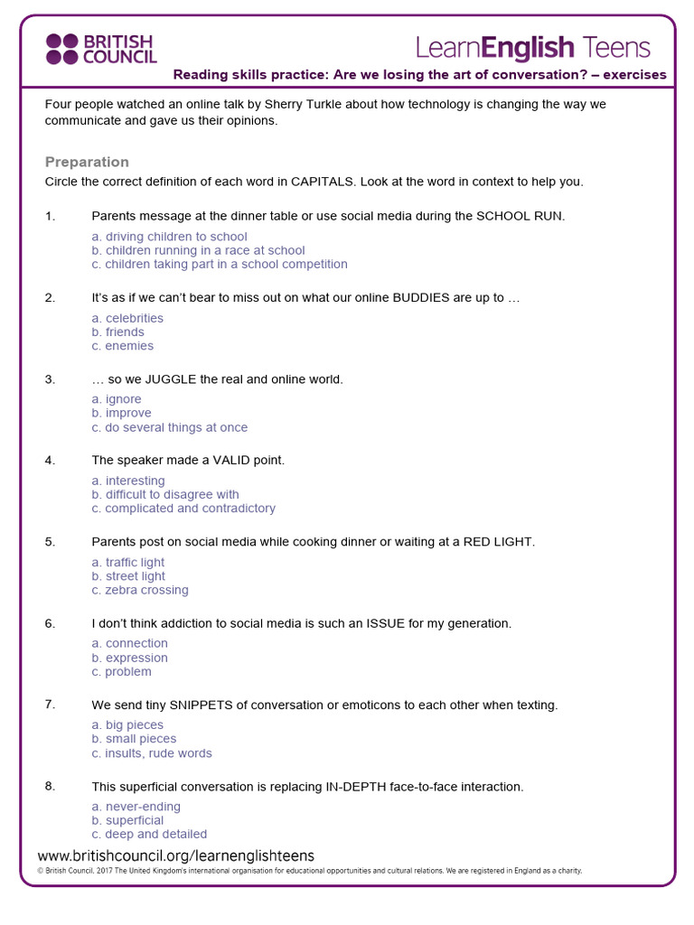 Kami Export - Are We Losing the Art of Conversation - Exercises 1 (1 ...