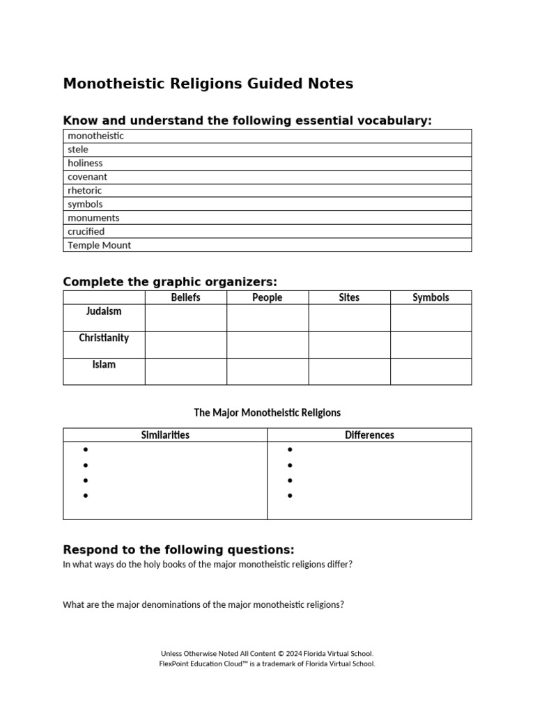 Monotheistic Religions Guided Notes | PDF