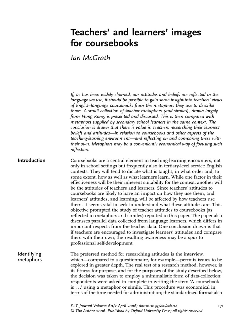 McGrath, 2006 Teachers' and Learners' Images For Coursebooks | PDF ...