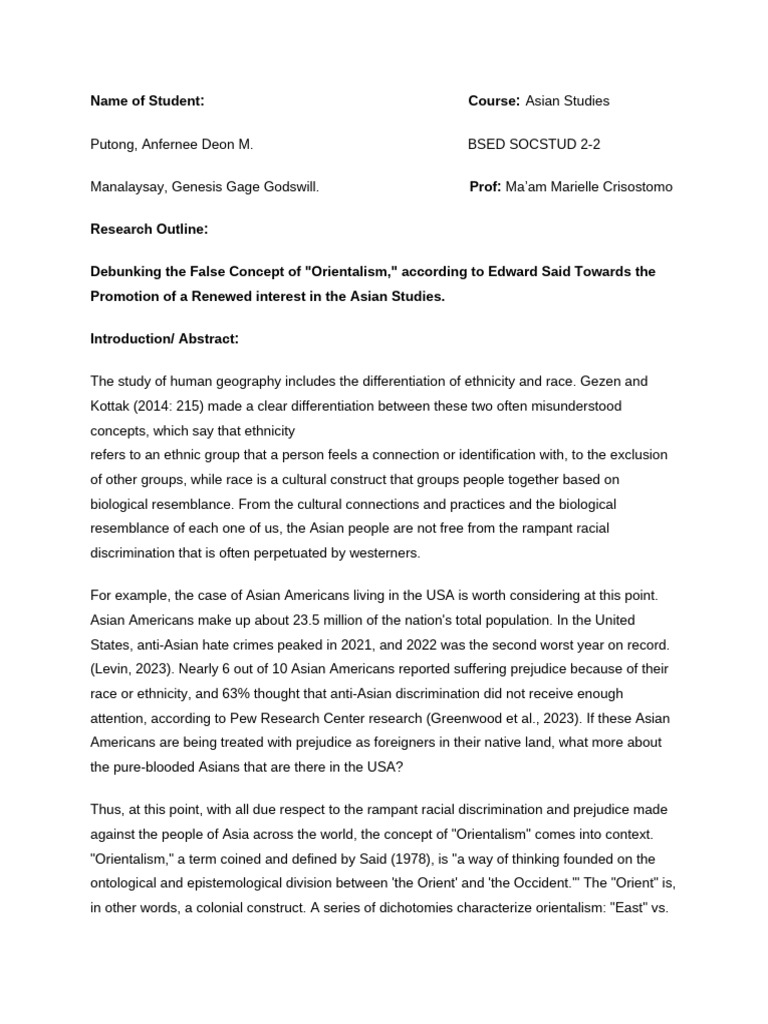 Putong Manalaysay Concept Paper | PDF | Orientalism | Orientalism (Book)