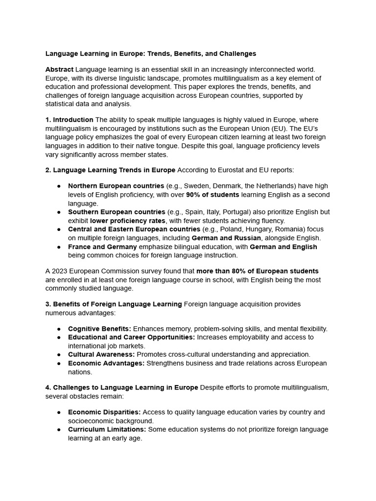 Language Learning Trends in Europe | PDF | Multilingualism | Foreign ...