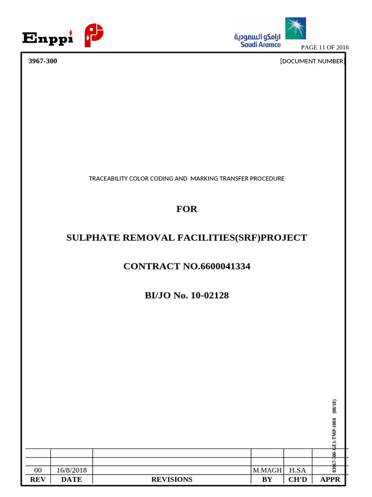 Traceability Color Coding and Marking Transfer Procedure | PDF | Pipe ...