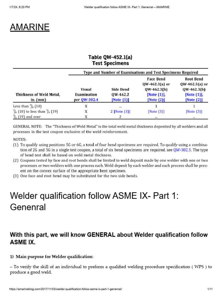 Welder Qualification Follow ASME IX - Part 1 - Genenral - AMARINE | PDF ...