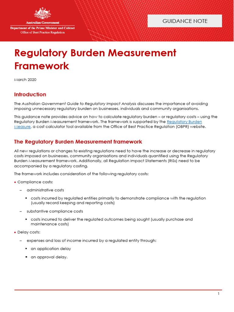 Australian Government (2020) Regulatory Burden Framework | PDF ...