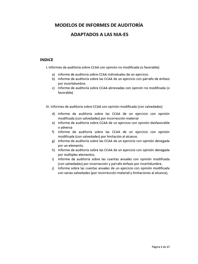 Nia-Es 7 Modelos de Informes de Auditoría Adaptados A Las Nia | PDF | Contralor | Auditoría