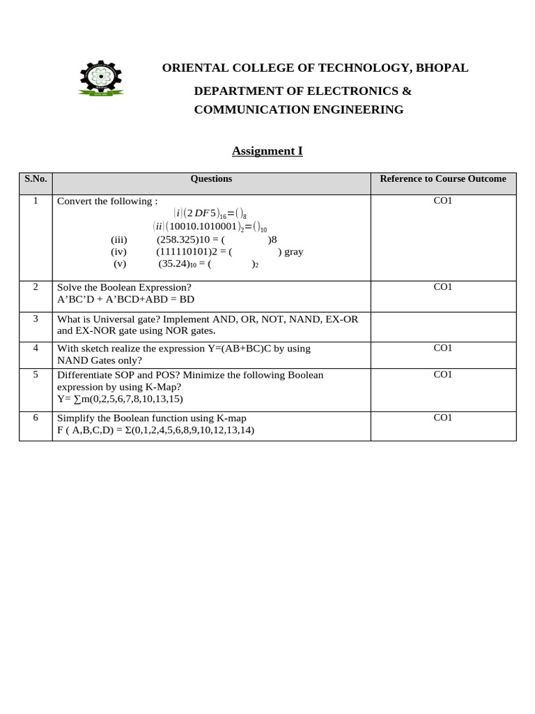 Electronics Engineering Assignment Guide | PDF