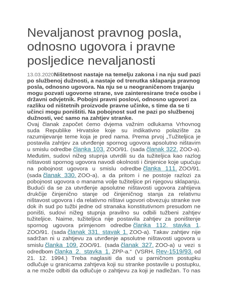 Nevaljanost Pravnog Posla | PDF