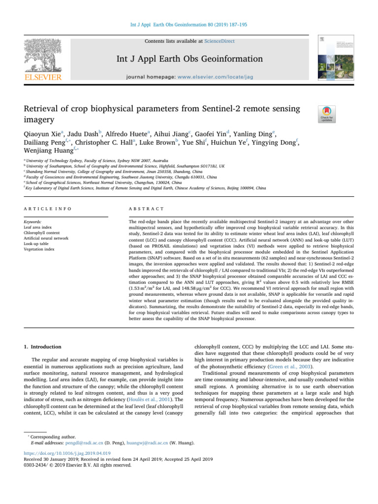 Sentinel-2 Enhances Crop Data Retrieval | PDF