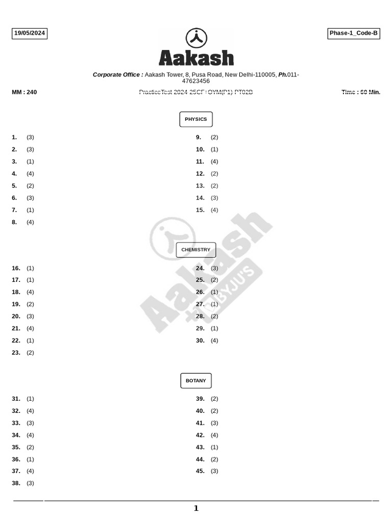 Answer Key Pt-02_b_oym 2 | PDF