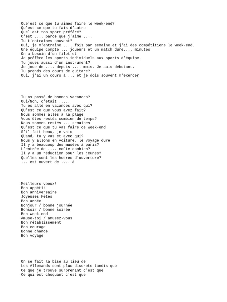 Que Est Ce Que Tu Aimes Faire Le Week-End | PDF