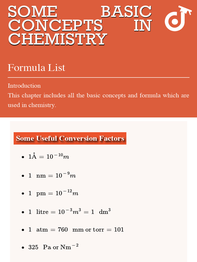 Class 11 Chemistry Chapter 1 Some Basic Concepts in Chemistry Formula ...