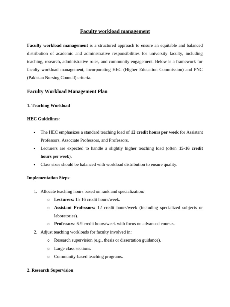 Faculty Workload Management Plan | PDF | Lecturer | Course Credit