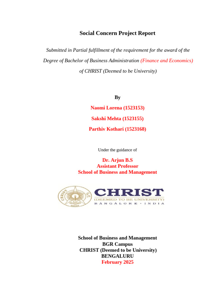 Social Concern Project Report BBA | PDF