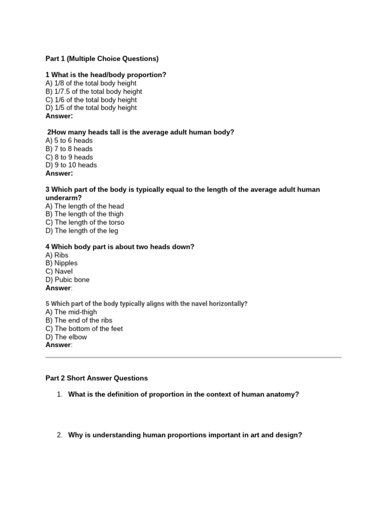 Human Anatomy Proportions Quiz | PDF