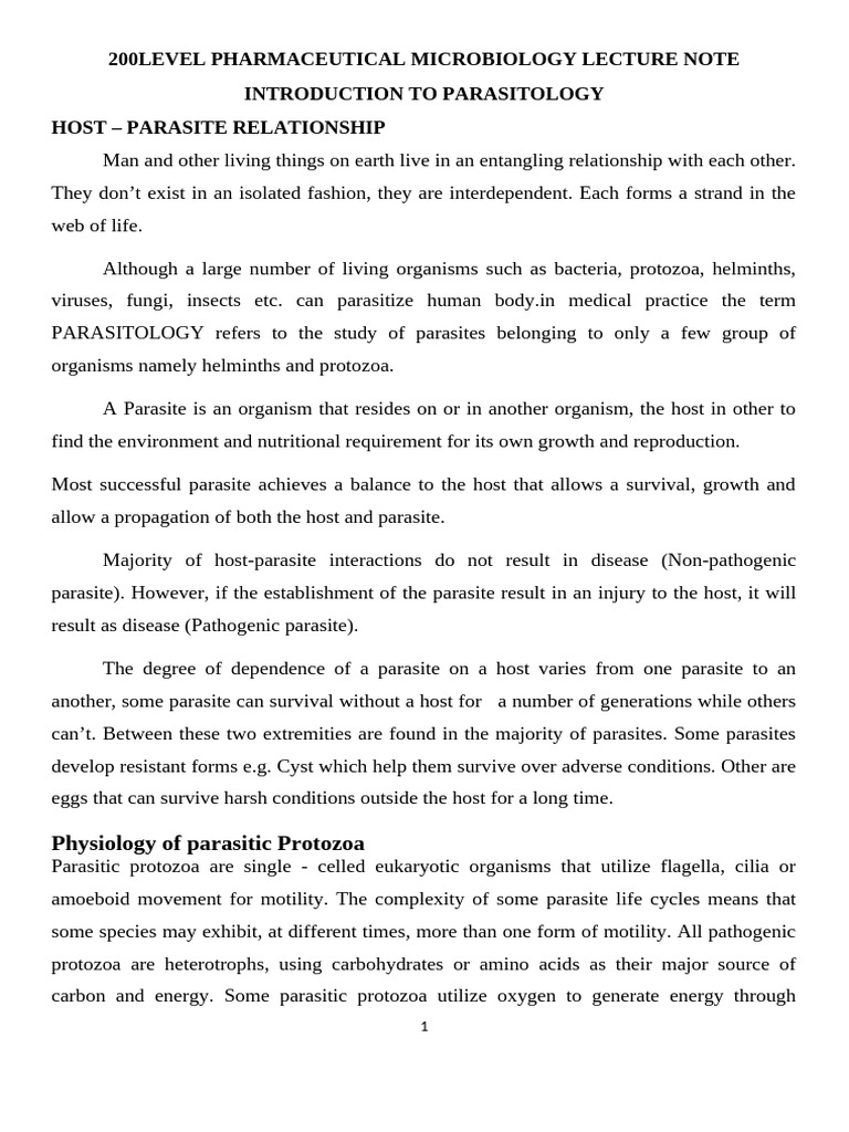 Introduction To Parasitology | PDF | Malaria | Parasitism