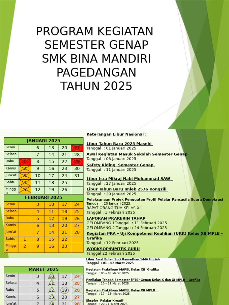 Program Kerja Kurikulum Semester Genap TP 2025 SMK BMP | PDF