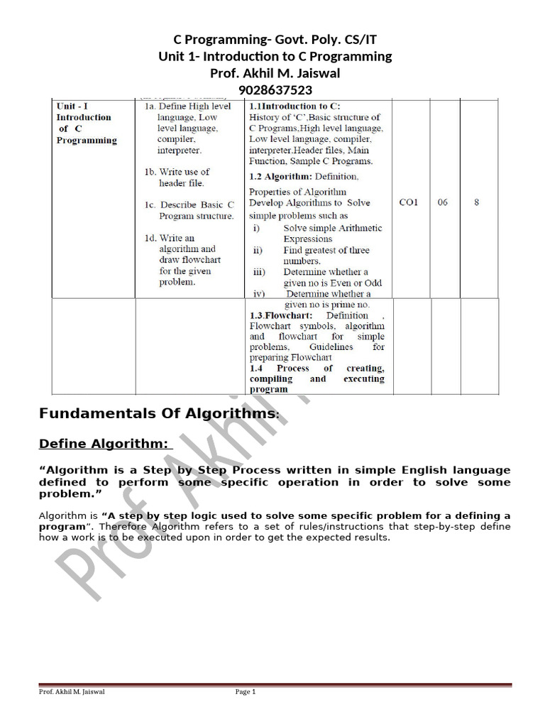 C Prog Govt Poly Unit 1 Algorithm&Flowchart | PDF | Algorithms ... C Prog Govt Poly Unit 1 Algorithm&Flowchart | PDF | Algorithms ...
