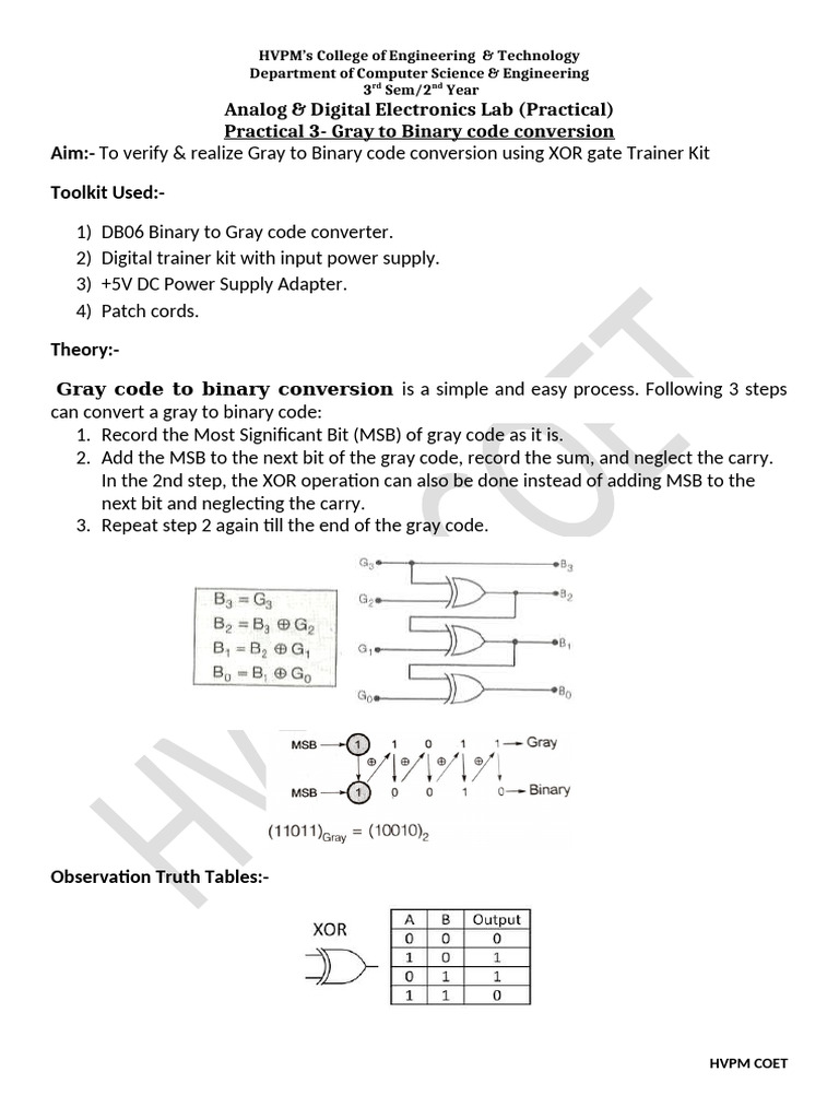 ADE Practical 3 - Gray To Binary Code Conversion | PDF