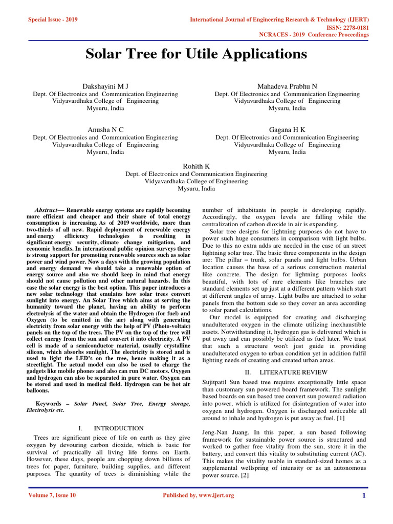 IJERT Solar Tree For Utile Applications | PDF | Solar Panel | Photovoltaics
