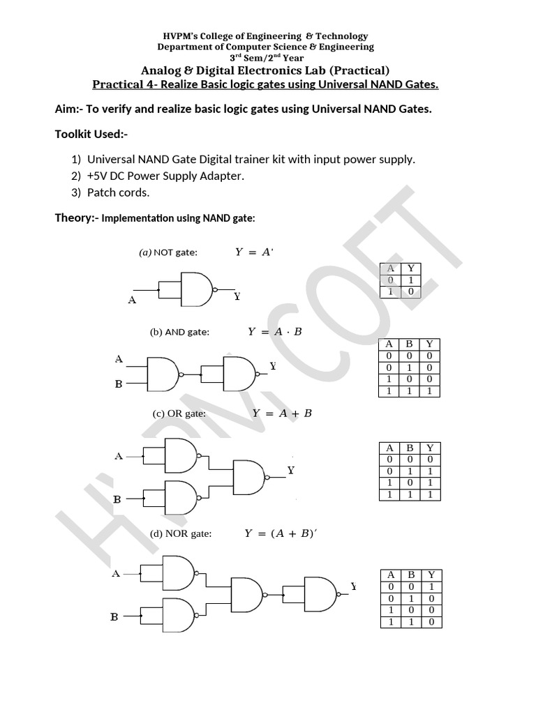 ADE Practical 4 - Universal NAND Gate. | PDF | Logic Gate | Electricity