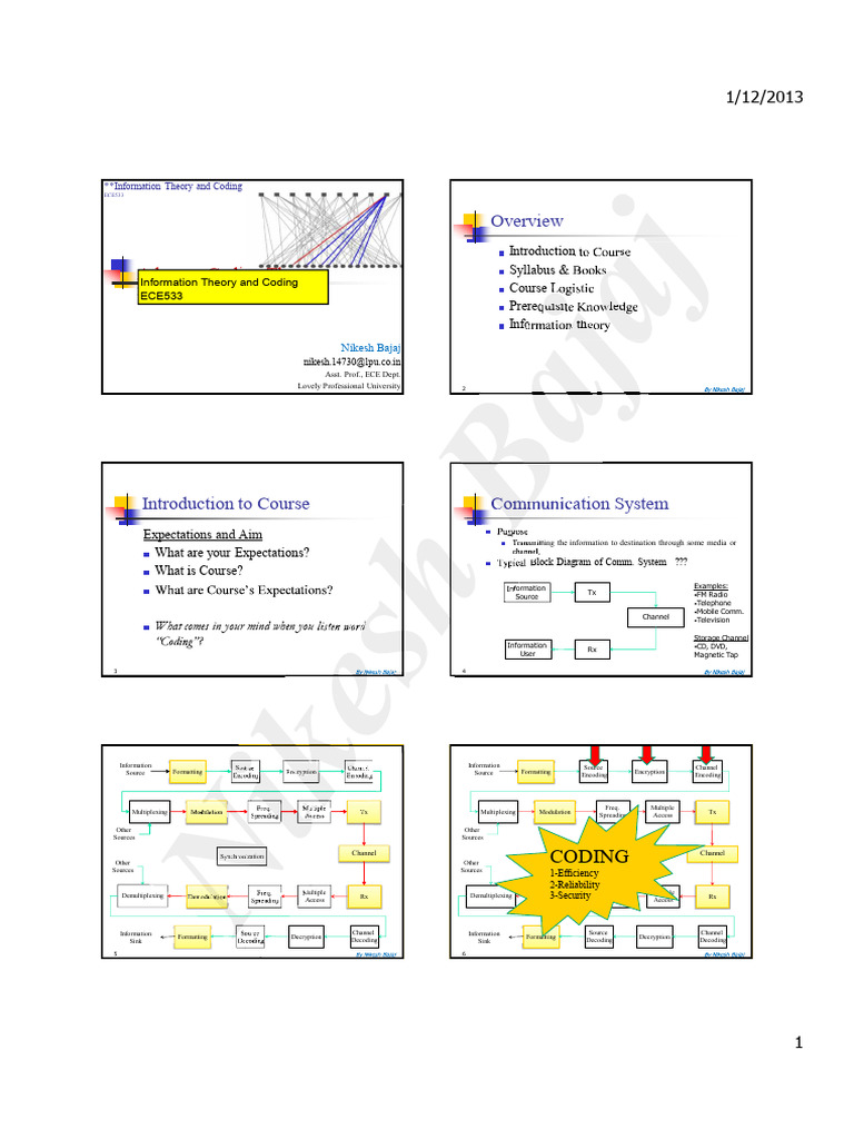 Lec-1 Introduction. Information Theory | PDF | Information | Multiplexing