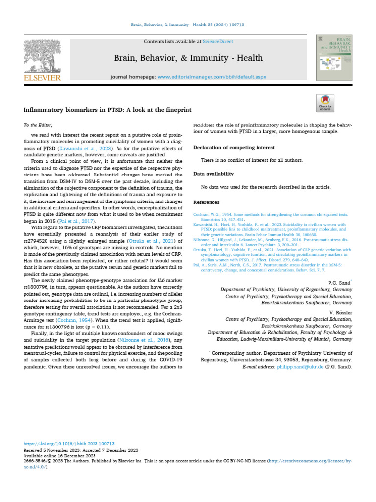 Inflammatory-biomarkers-in-PTSD--A-look-at-_2024_Brain--Behavior----Immunity | PDF | Phenotype ...