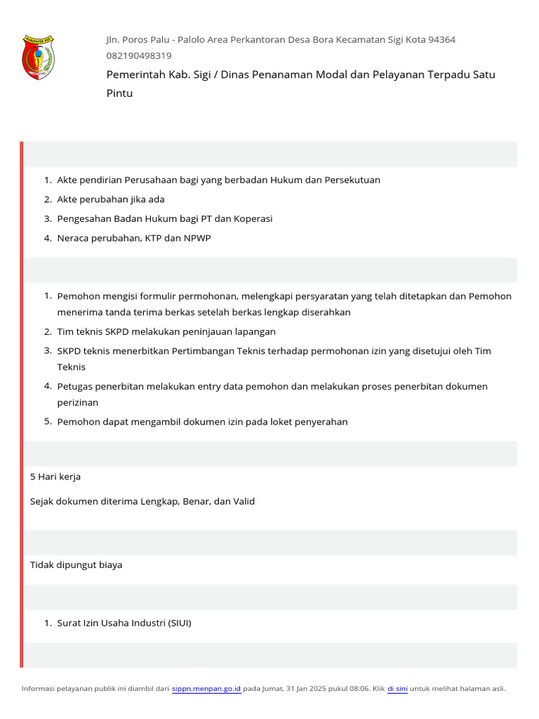 Unduh Standar Pelayanan - Izin Usaha Industri (SIUI) | PDF