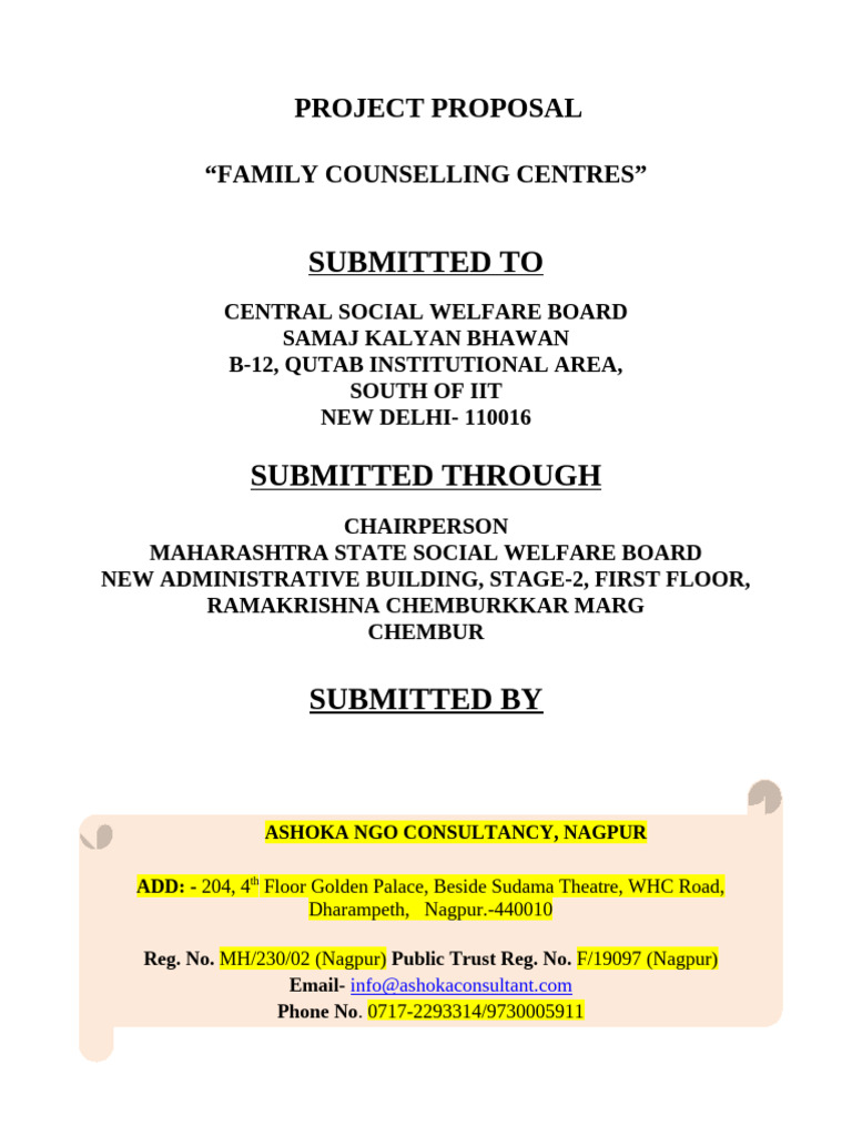 Family Counseling Centres Project Proposal | PDF | Psychotherapy ...