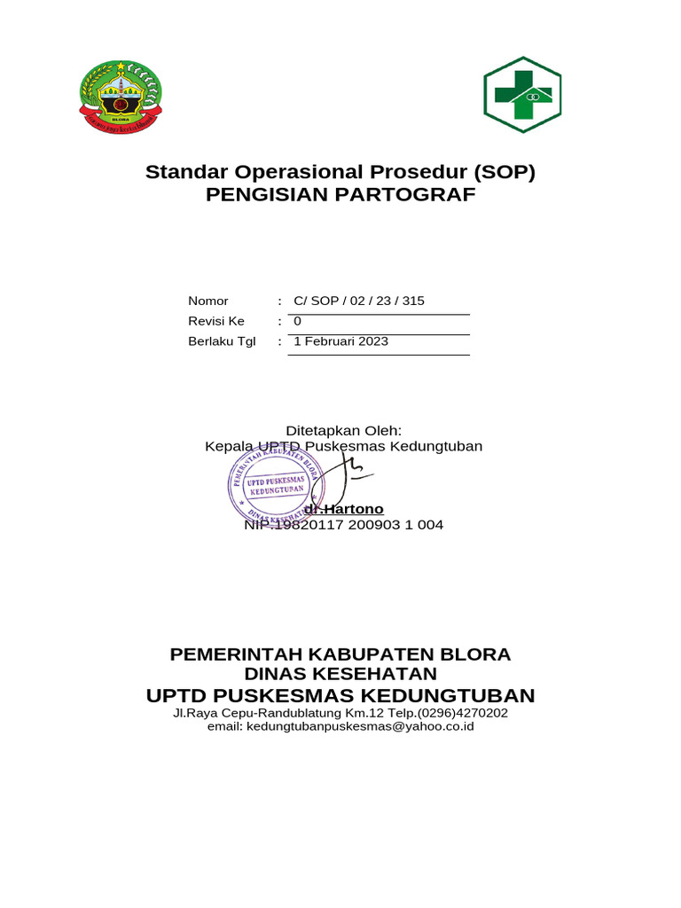 SOP Pengisian Partograf Kedungtuban | PDF