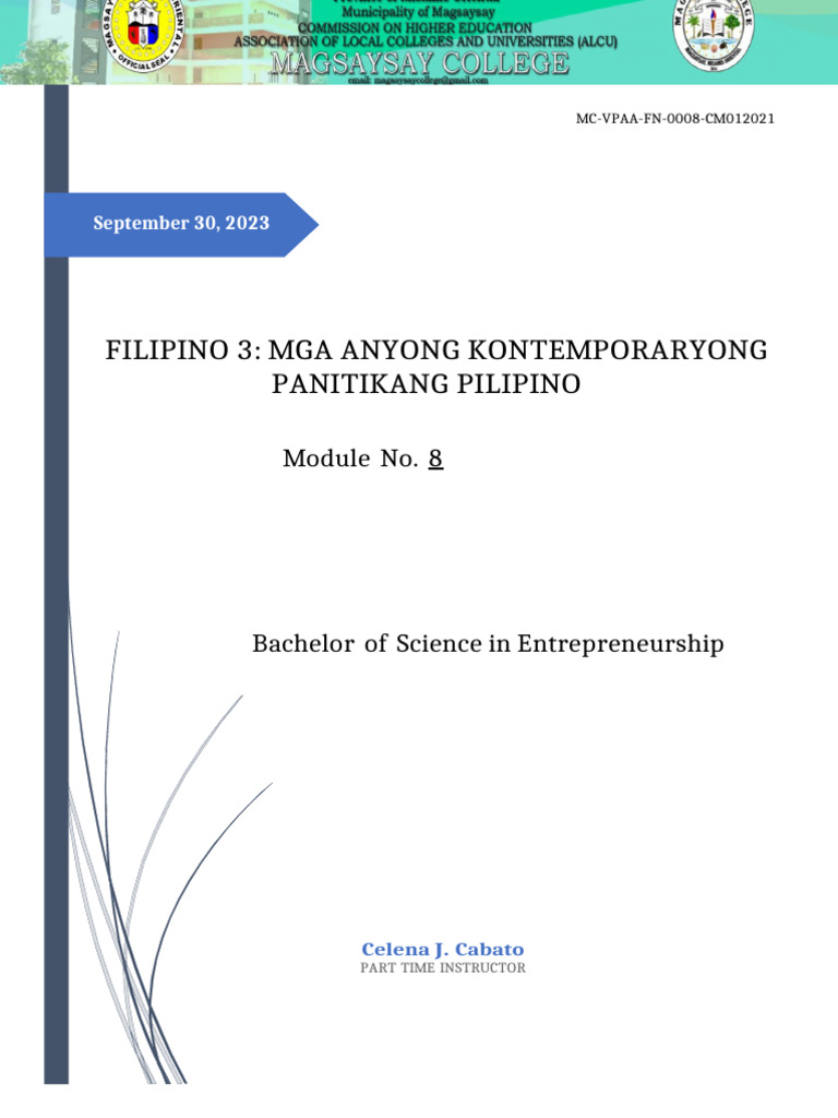 Module 8 Mga Anyong Kontemporaryong Panitikan - Final | PDF