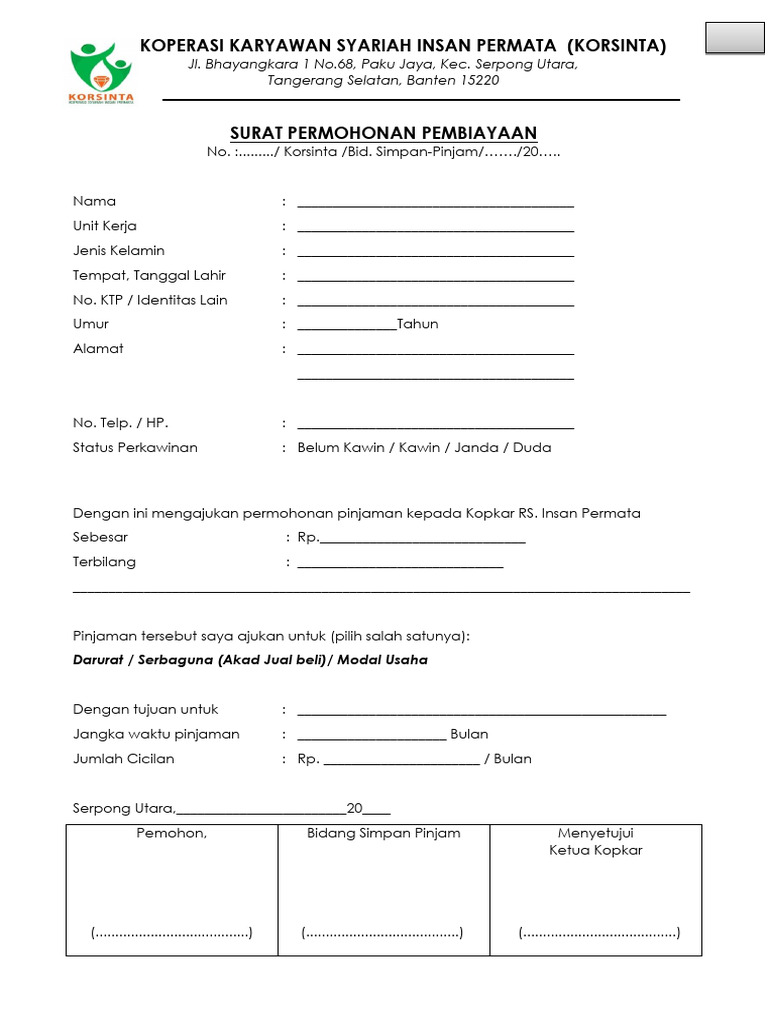 F-3 Form Pengajuan Pembiayaan | PDF