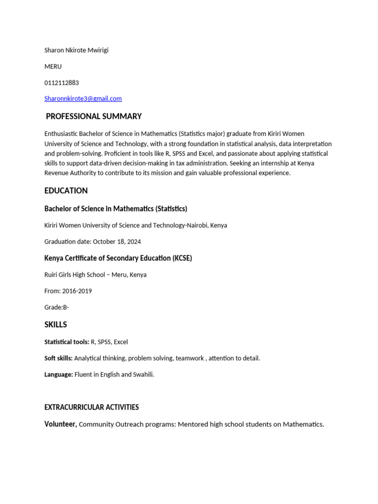 Sharon Nkirote CV | PDF