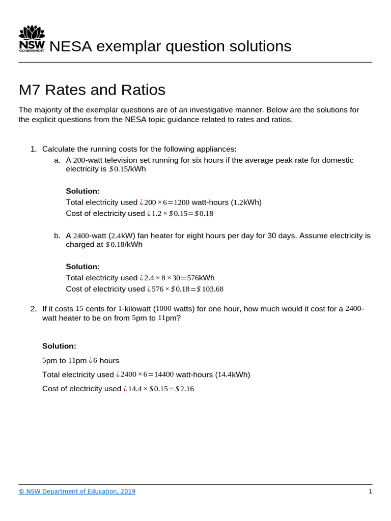 Ms m7 Nesa Exemplar Question Solutions | PDF