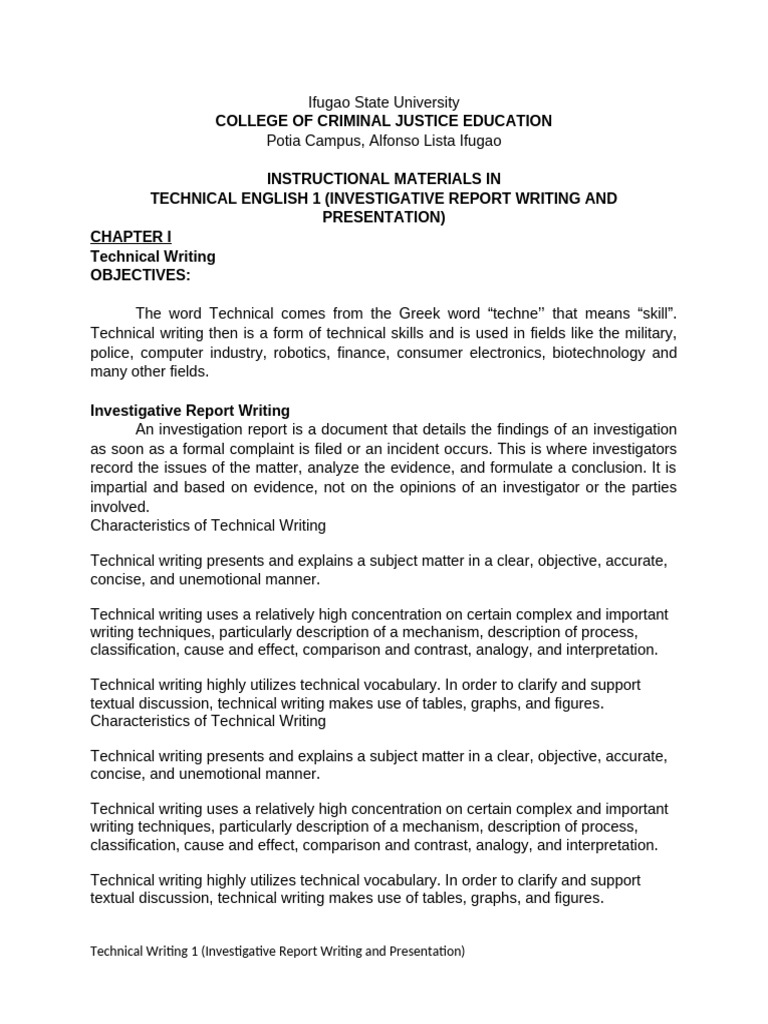Technical English 1 Investigative Report Writing and Presentation Handouts | PDF | Verb ...