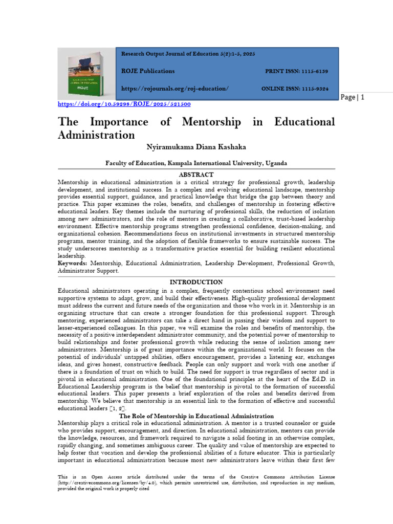 The Importance of Mentorship in Educational Administration (WWW - Kiu ...