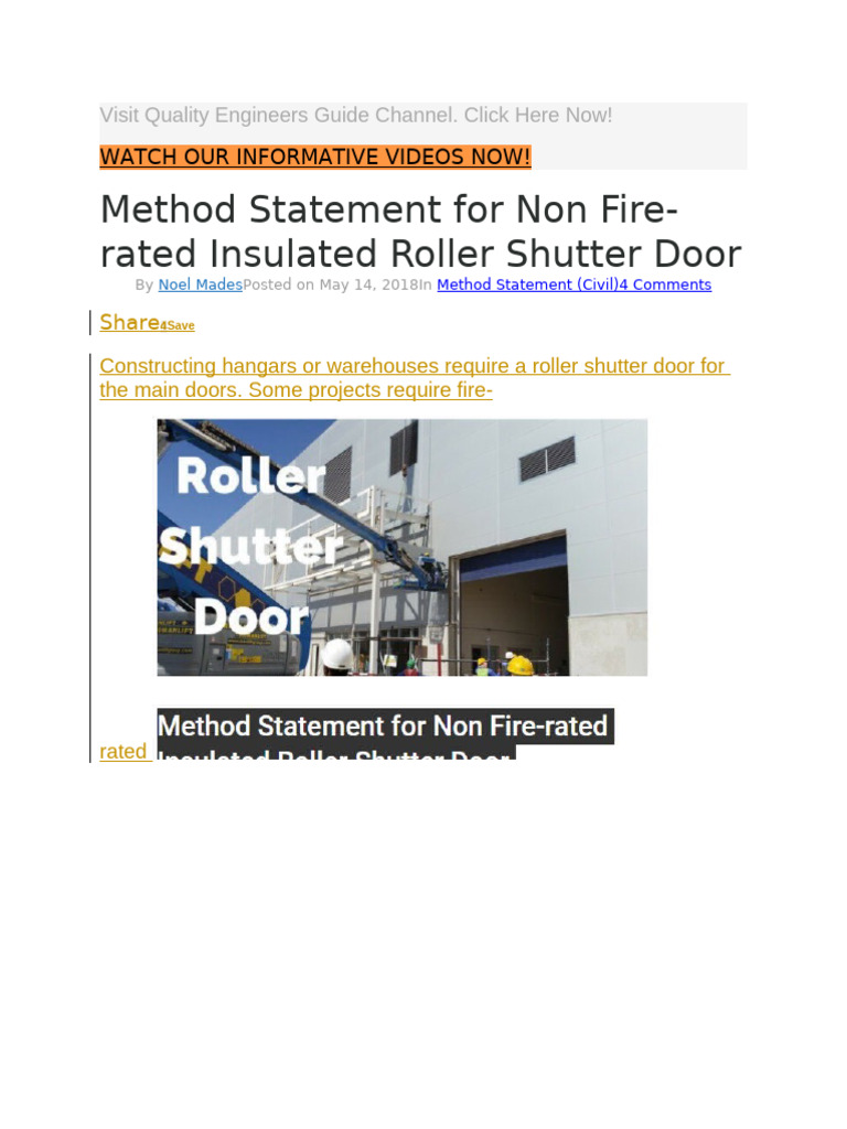Non-Fire Rated Roller Shutter Installation Guide | PDF | Door | Personal Protective Equipment