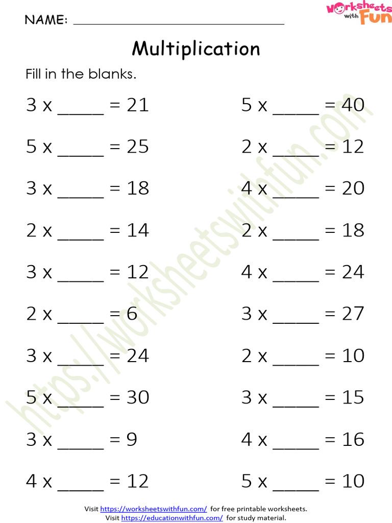 Multiplication Worksheet 11 | PDF