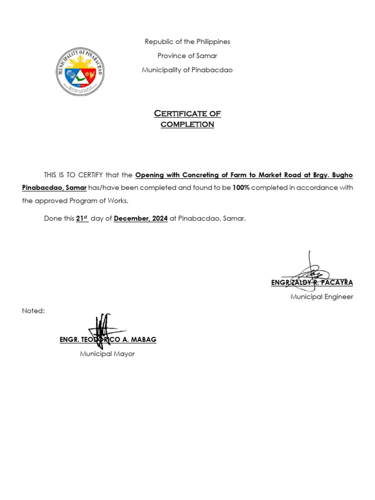 Farm Road Completion in Pinabacdao | PDF