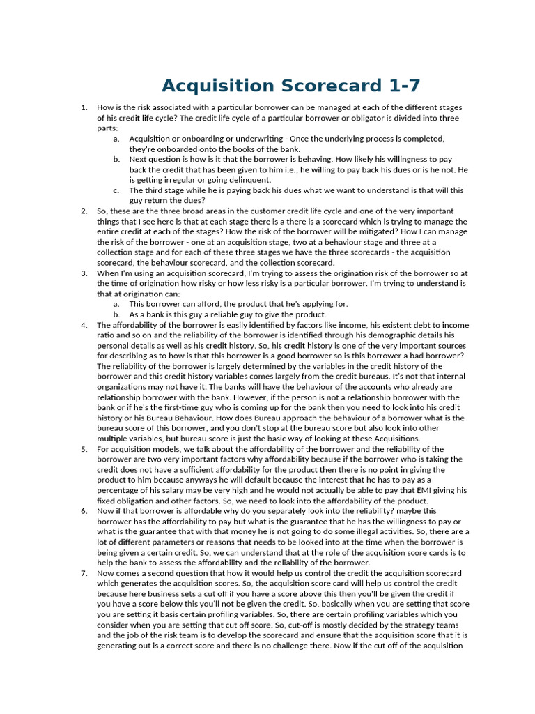 Acquisition Scorecard 1-7 | PDF | Overdraft | Banks