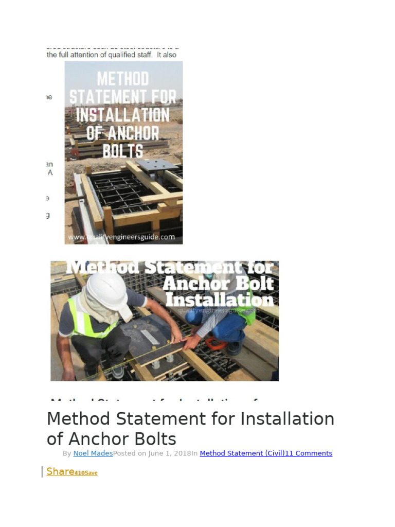 Anchor Bolt Installation Method Statement | PDF
