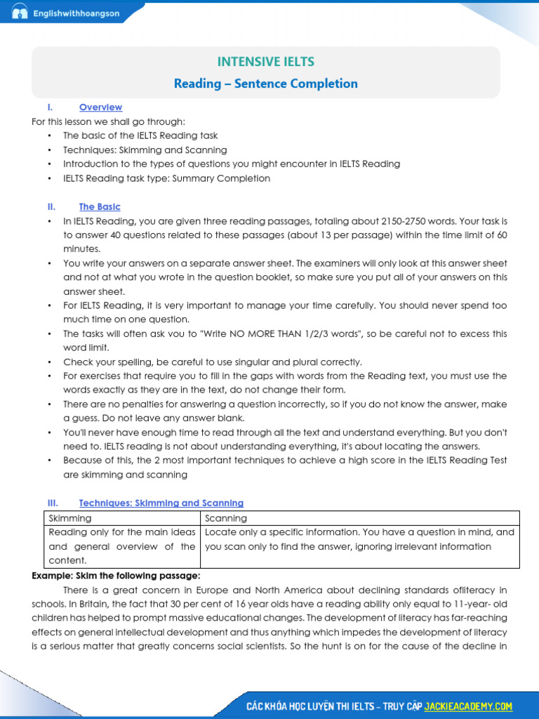 Reading – Sentence Completion | PDF | Literacy | Word