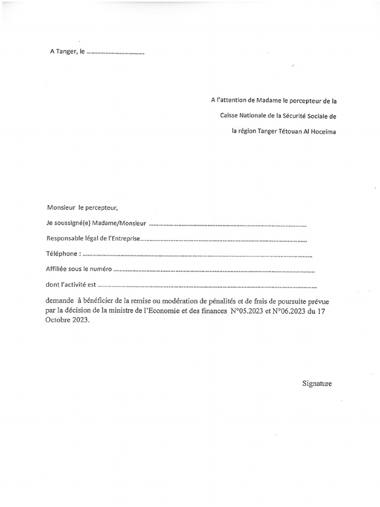 Formulaire de Remise - CNSS | PDF